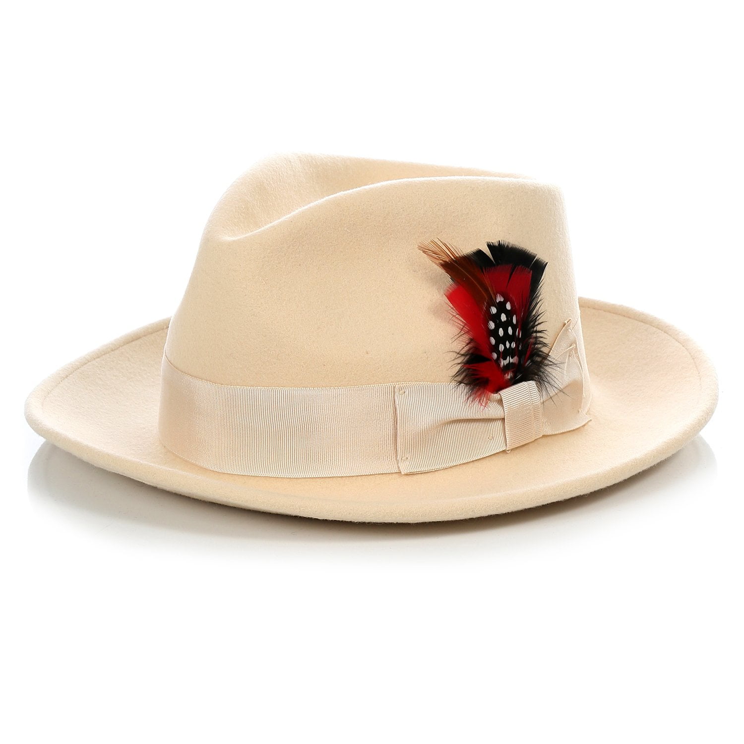 Ferrecci Tan Wool Crushable Fedora with Removable Feather - Unisex, Men ...