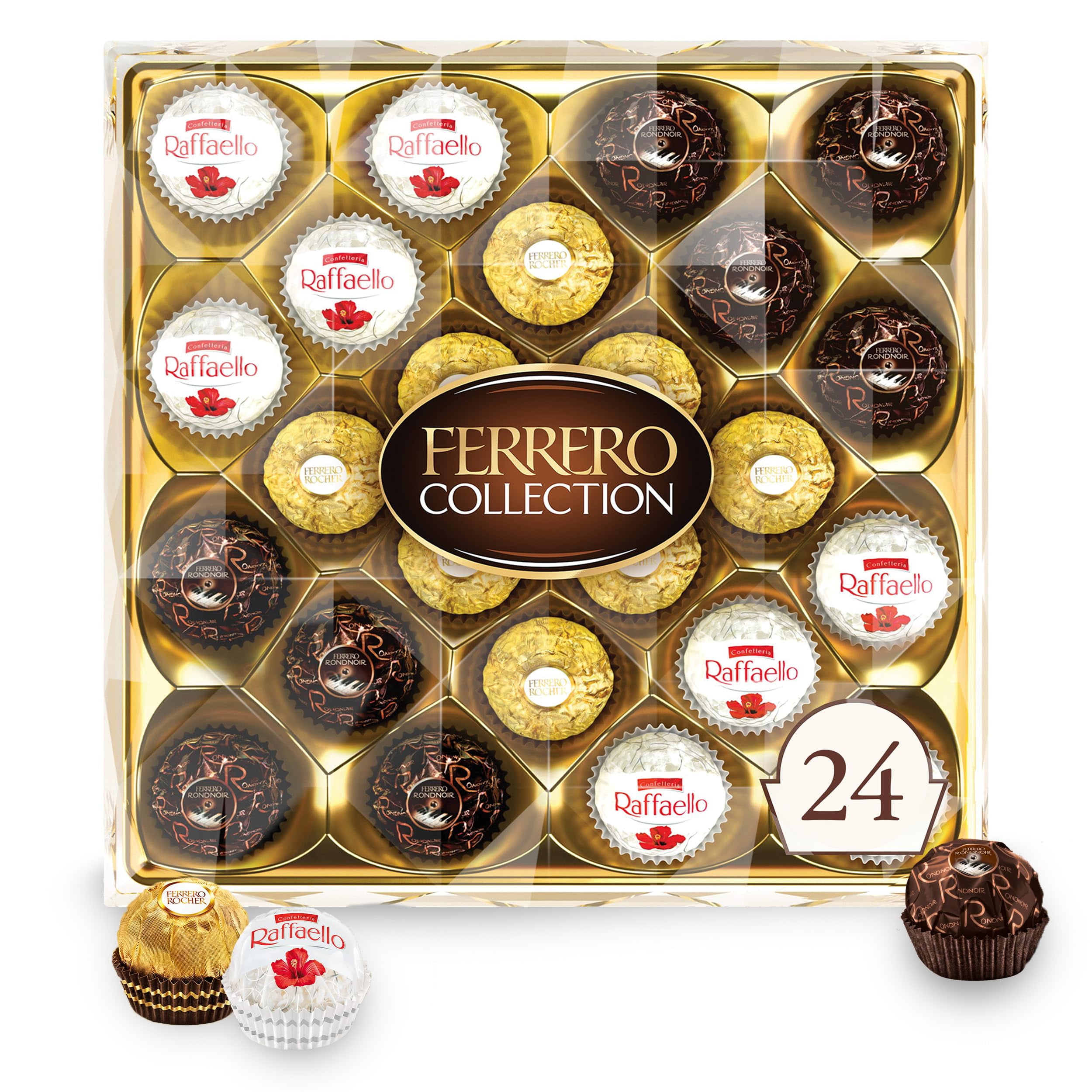 Ferrero Rocher, 24 Count, Premium Gourmet Assorted Hazelnut Milk Chocolate, Dark Chocolate and ...