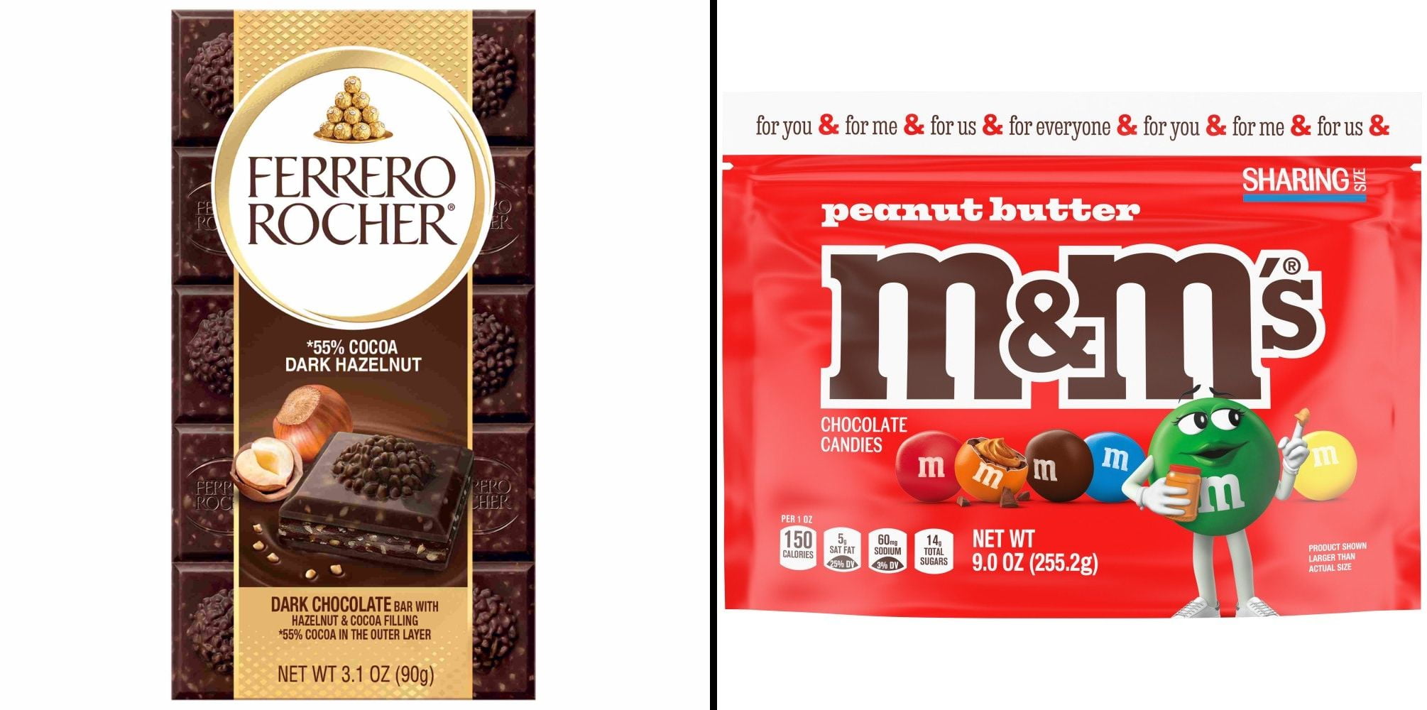 Ferrero Rocher 55% Cocoa Dark Hazelnut Chocolate Bar & M&M'S Peanut ...