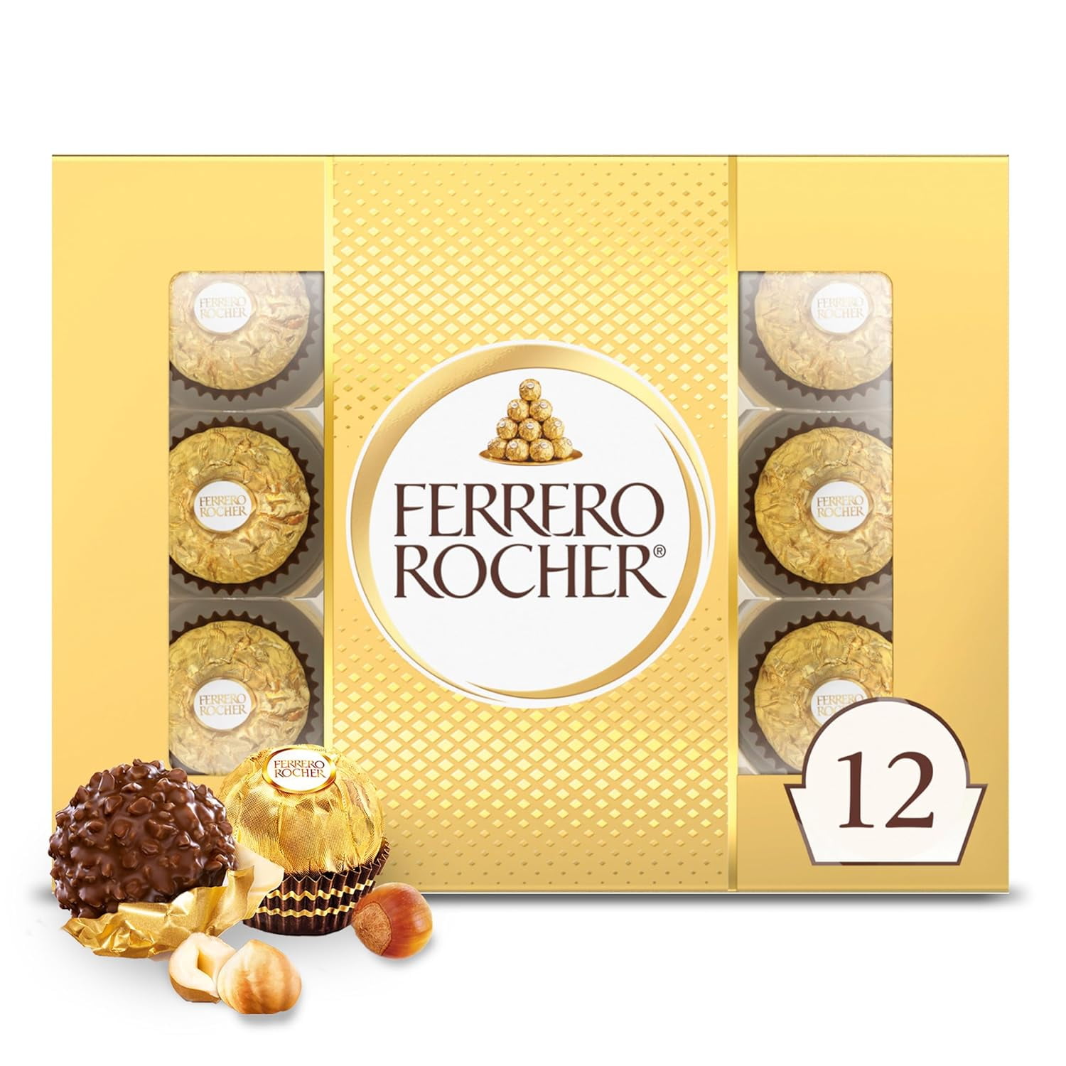 Ferrero Rocher Fine Hazelnut Milk Chocolate, 12 Count, Pack of 6 ...