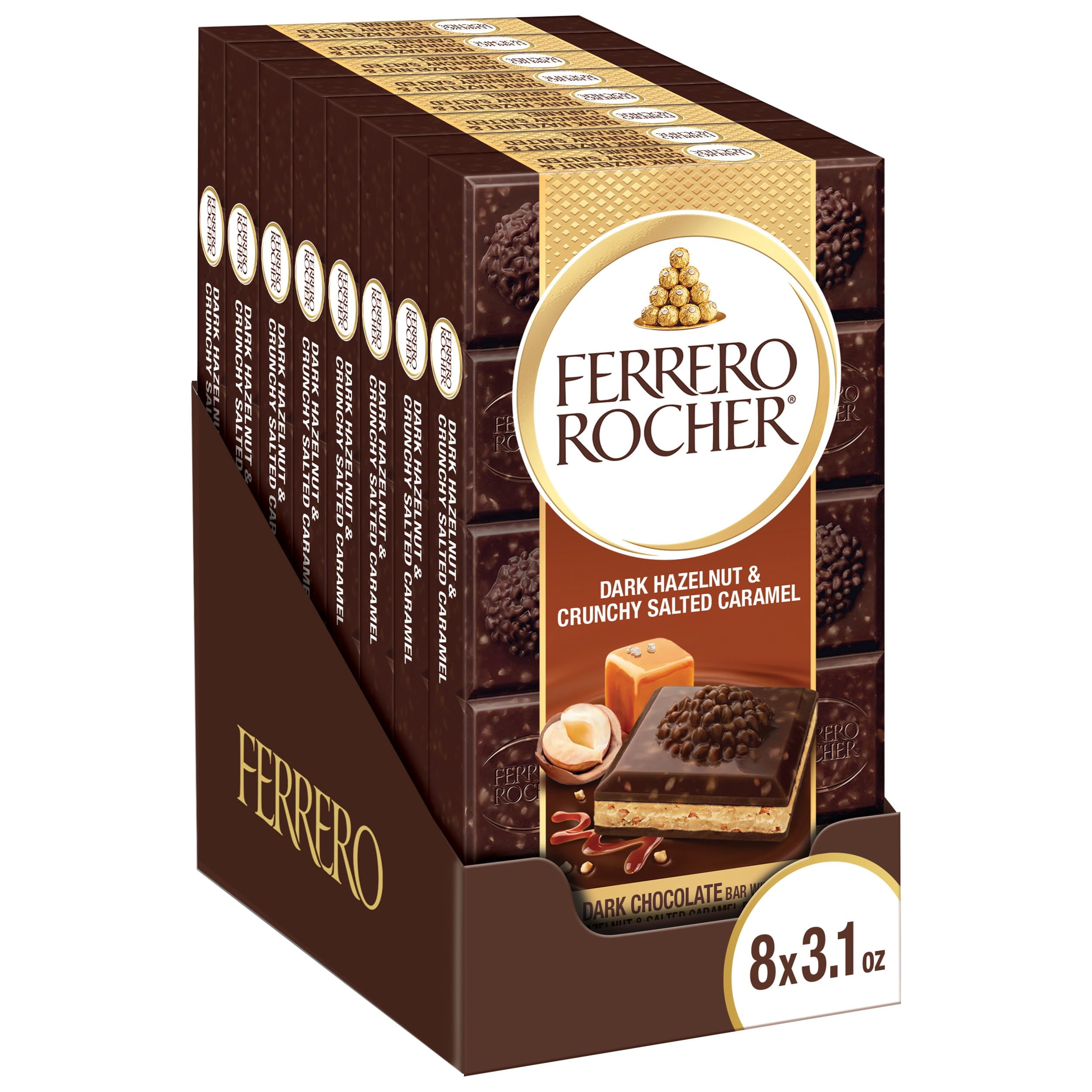 Ferrero Rocher Premium Chocolate Bars, 8 Pack, Dark Chocolate Hazelnut ...