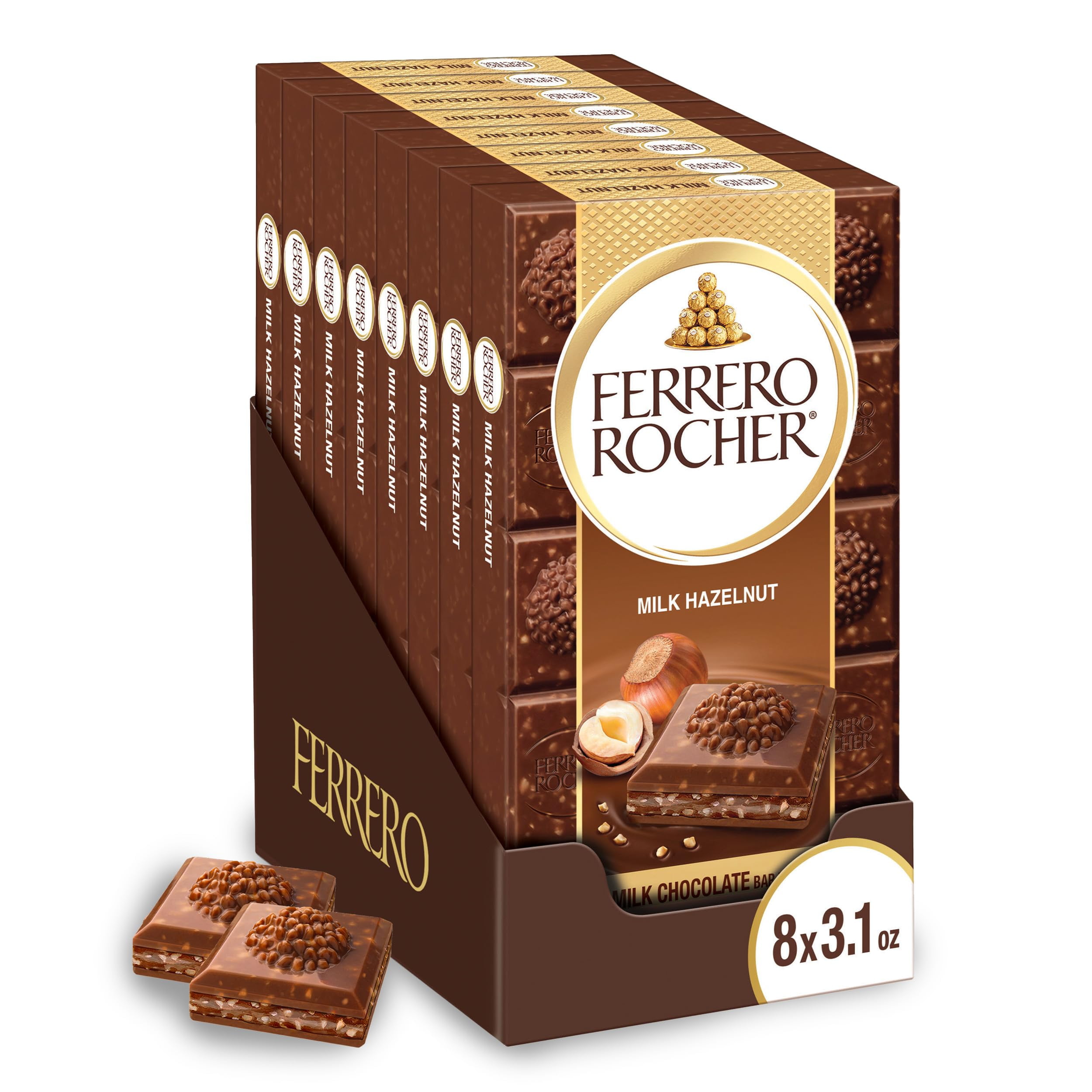 Ferrero Rocher Premium Chocolate Bars, MDA05 8 Pack, Chocolate Hazelnut ...