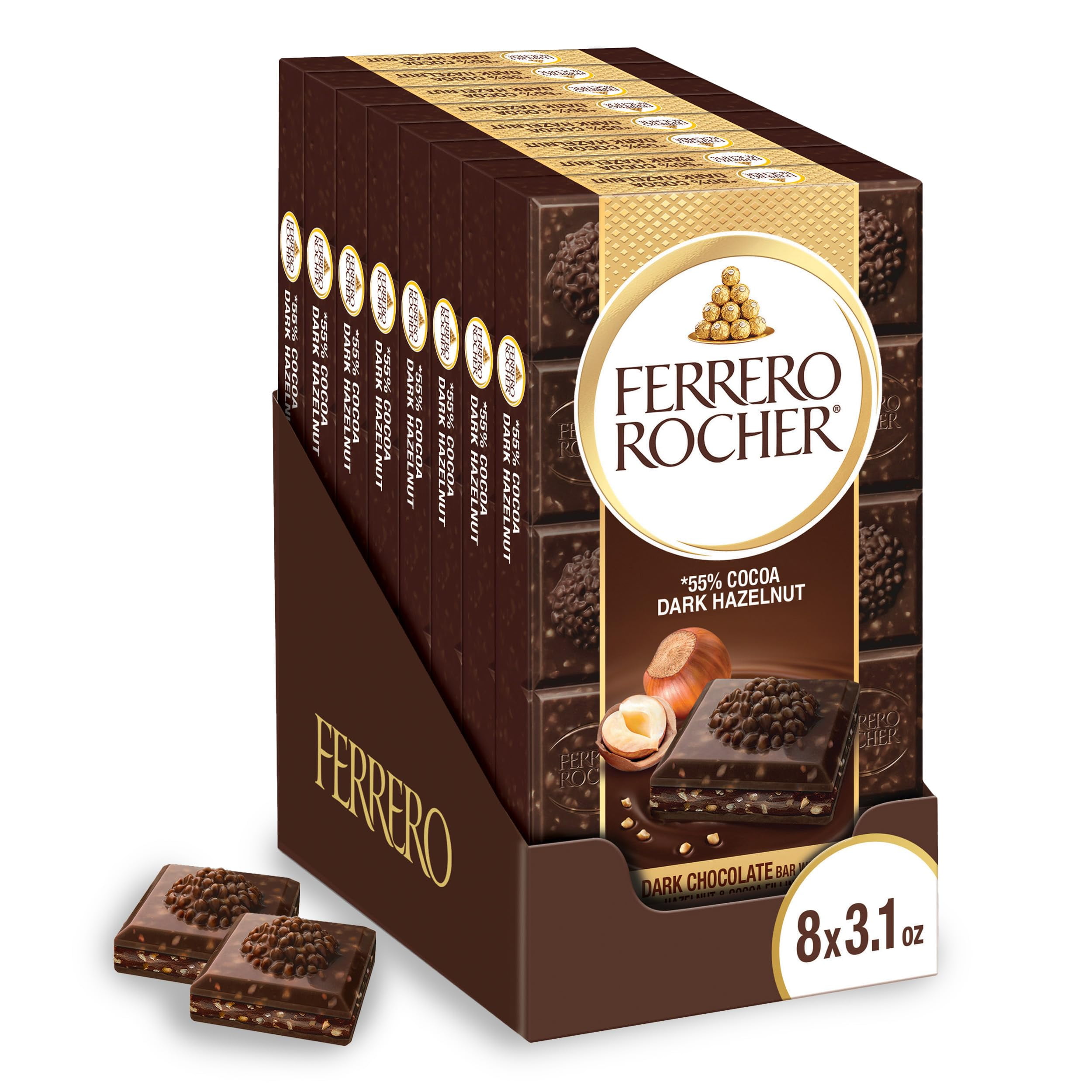 Ferrero Rocher Premium Chocolate KEF28 Bars, 8 Pack, Dark Chocolate ...