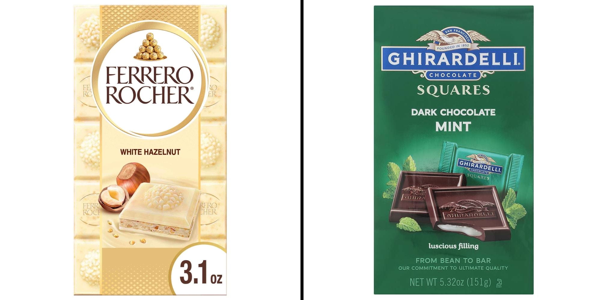 Ferrero Rocher White Hazelnut Chocolate Bar & Ghirardelli Dark ...