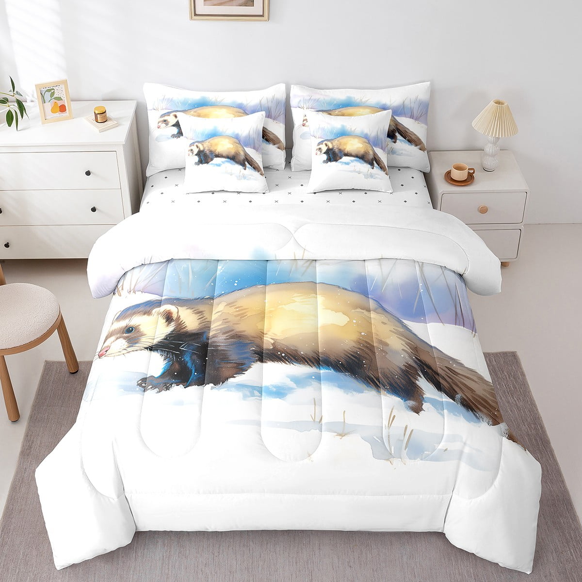 Ferret Bed in a Bag Queen Comforter Set 7 Piece,Kawaii Wild Animals ...