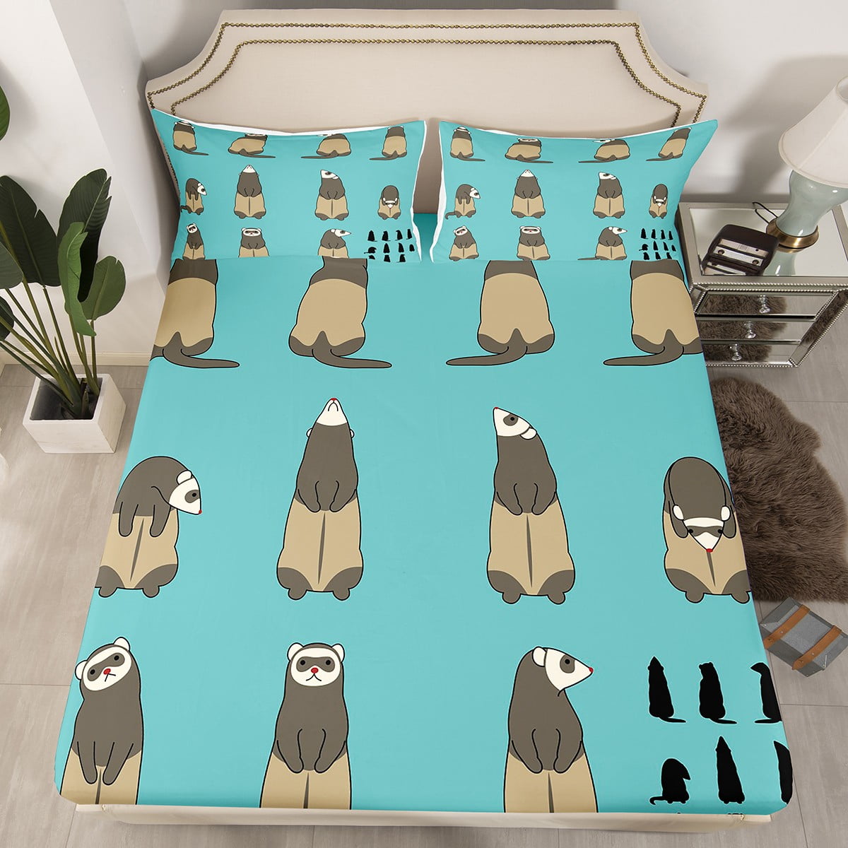 Ferret Bed Sheets Minks Weasel Animal Bedding Set Kawaii Wild Animals ...