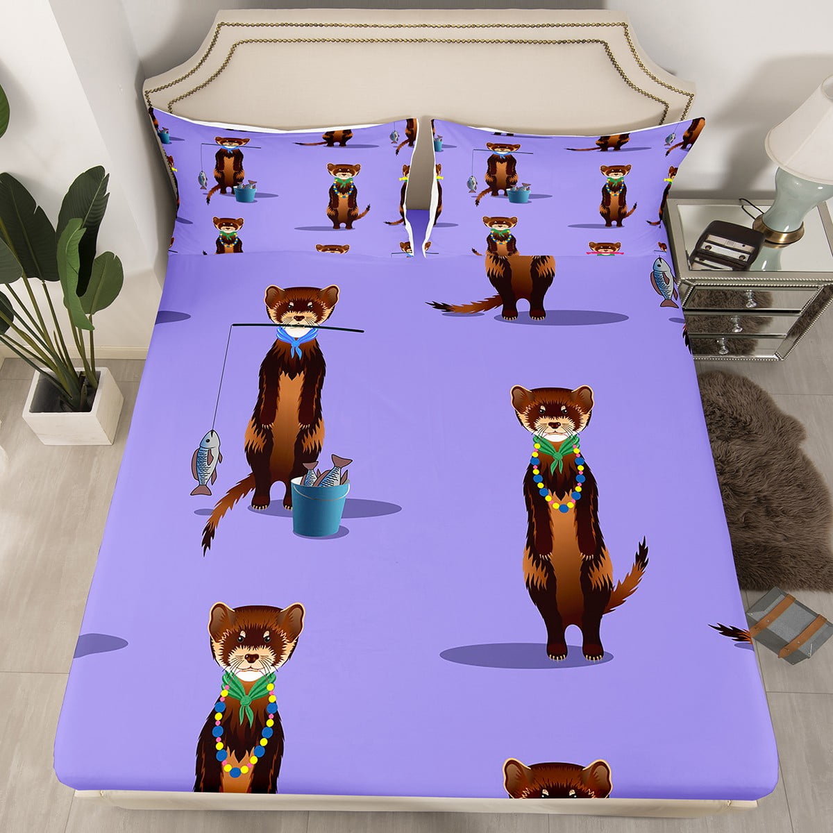 Ferret Bed Sheets Minks Weasel Animal Bedding Set Kawaii Wild Animals ...