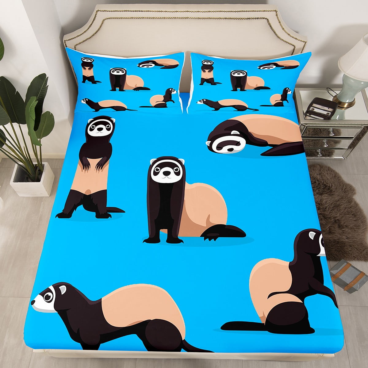 Ferret Bed Sheets Minks Weasel Animal Bedding Set Kawaii Wild Animals ...