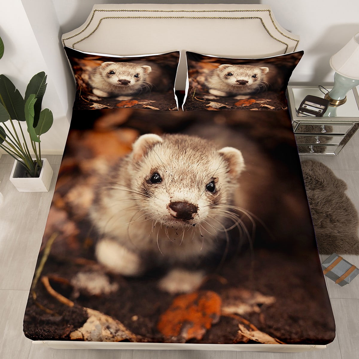 Ferret Bed Sheets Minks Weasel Animal Bedding Set Kawaii Wild Animals ...