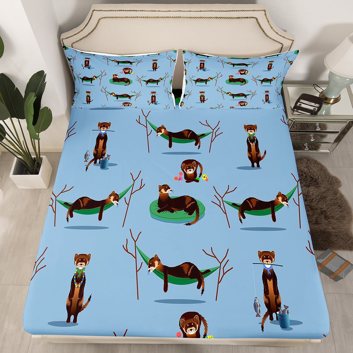 Ferret Bed Sheets Minks Weasel Animal Bedding Set Kawaii Wild Animals ...