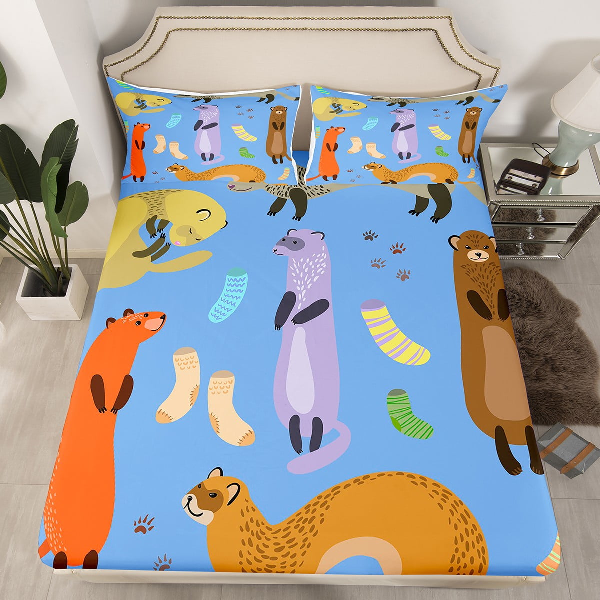 Ferret Bed Sheets Minks Weasel Animal Bedding Set Kawaii Wild Animals ...