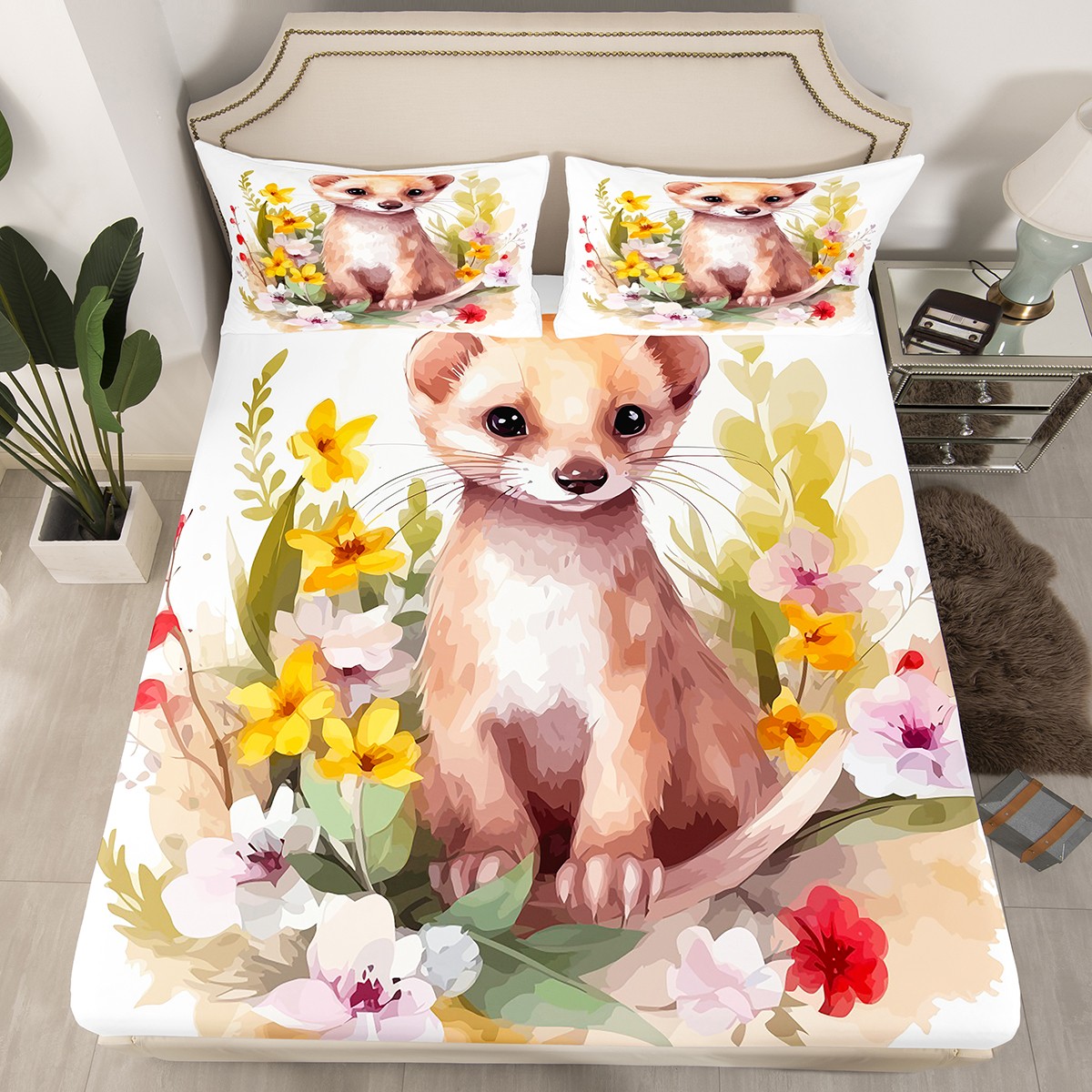 Ferret Bed Sheets Minks Weasel Animal Bedding Set Kawaii Wild Animals ...