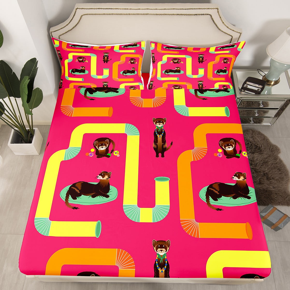 Ferret Bed Sheets Minks Weasel Animal Bedding Set Kawaii Wild Animals ...