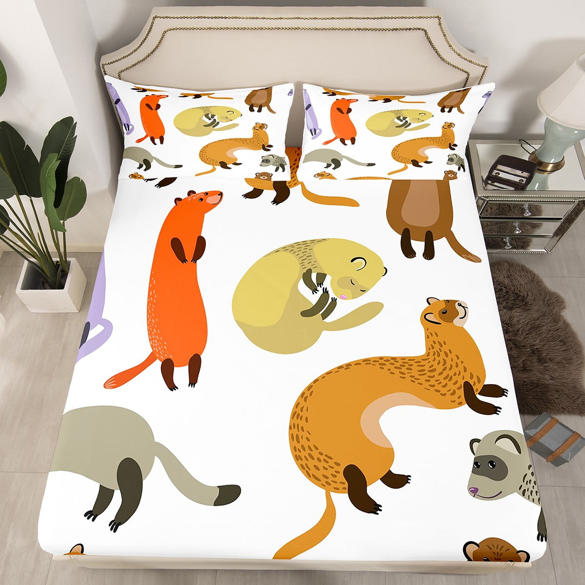 Ferret Bed Sheets Minks Weasel Animal Bedding Set Kawaii Wild Animals ...