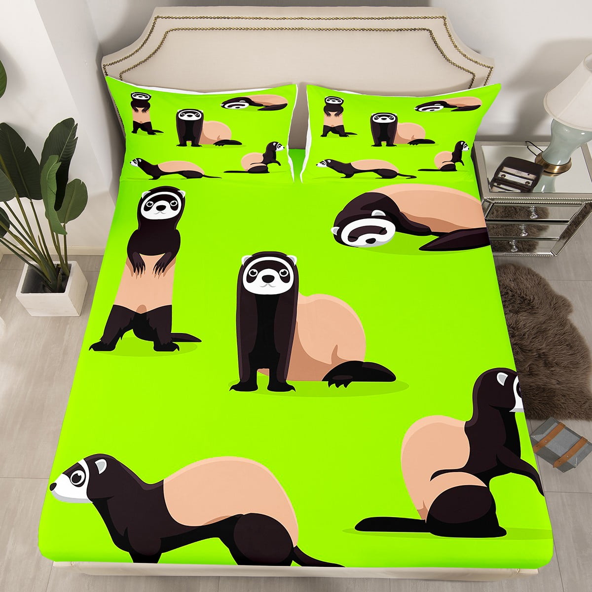 Ferret Bed Sheets Minks Weasel Animal Bedding Set Kawaii Wild Animals ...