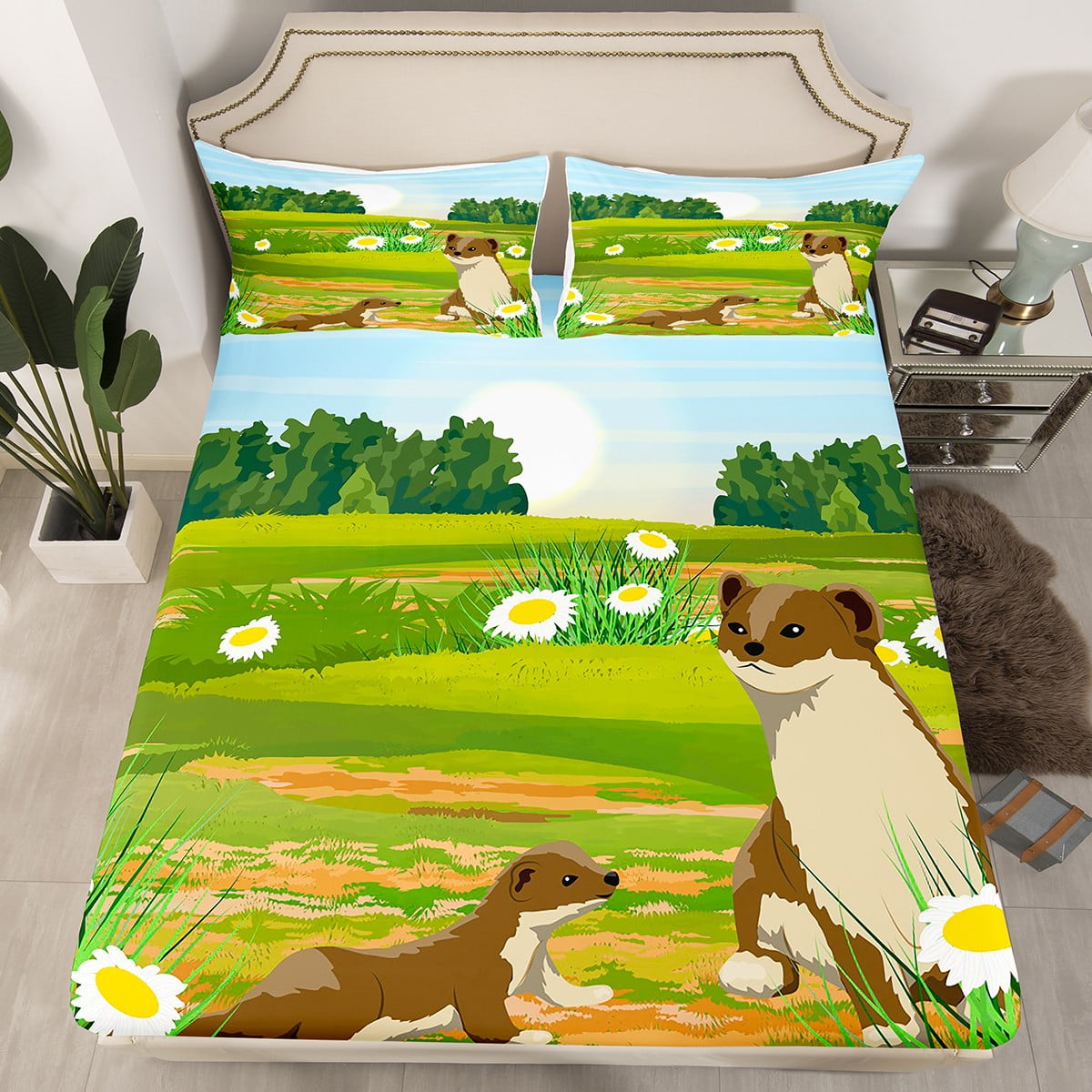 Ferret Bed Sheets Minks Weasel Animal Bedding Set Kawaii Wild Animals ...