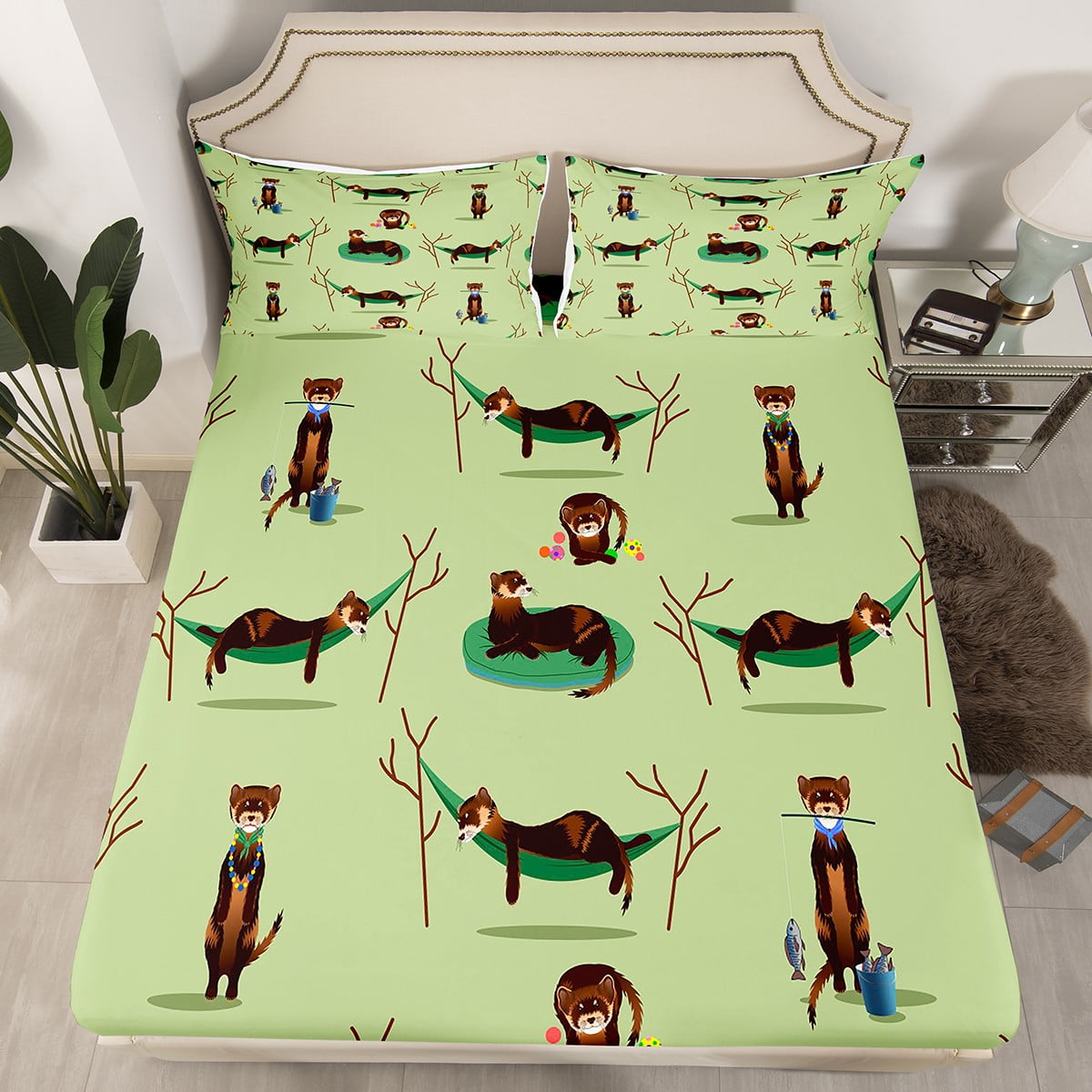 Ferret Bed Sheets Minks Weasel Animal Bedding Set Kawaii Wild Animals ...