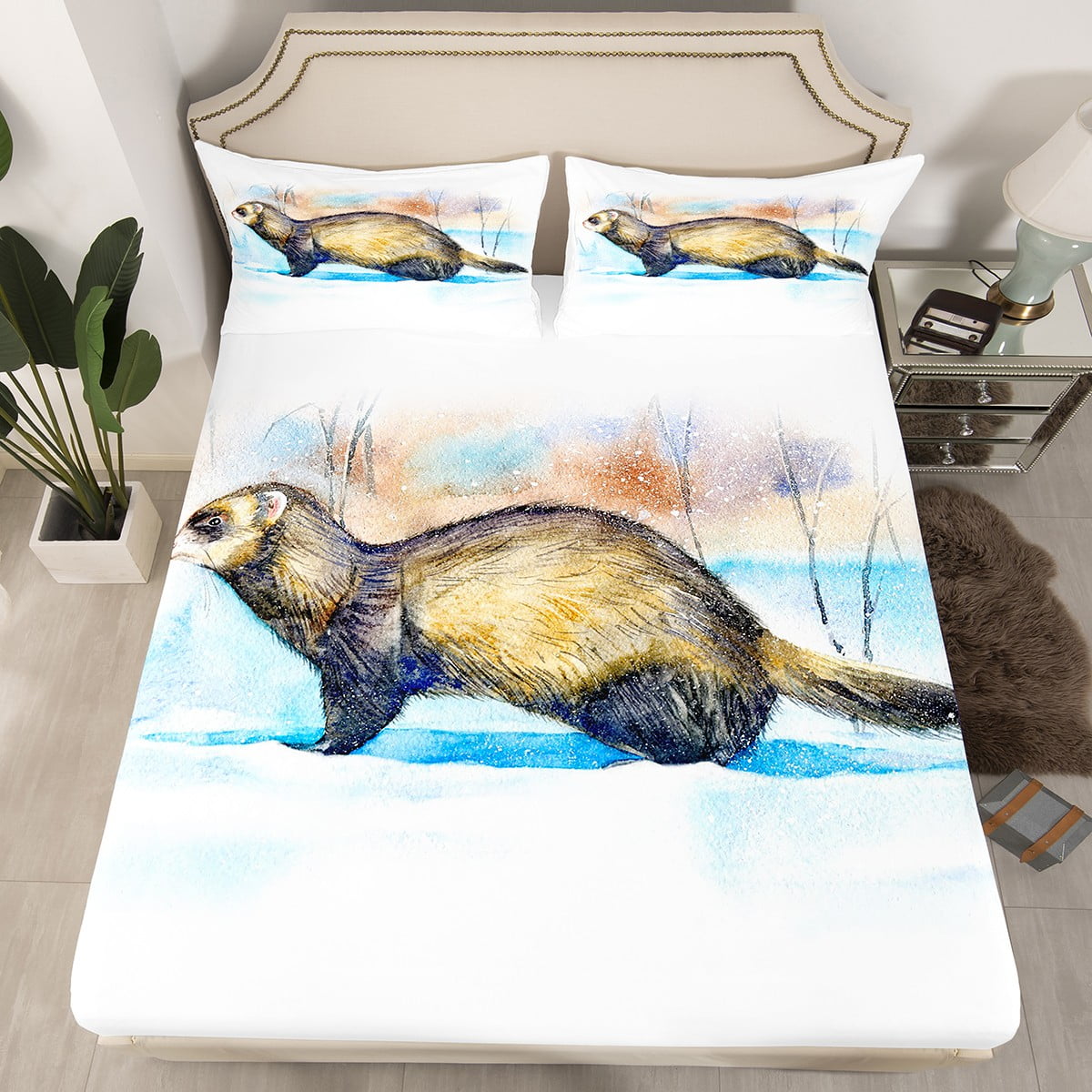 Ferret Bed Sheets Minks Weasel Animal Bedding Set Kawaii Wild Animals ...