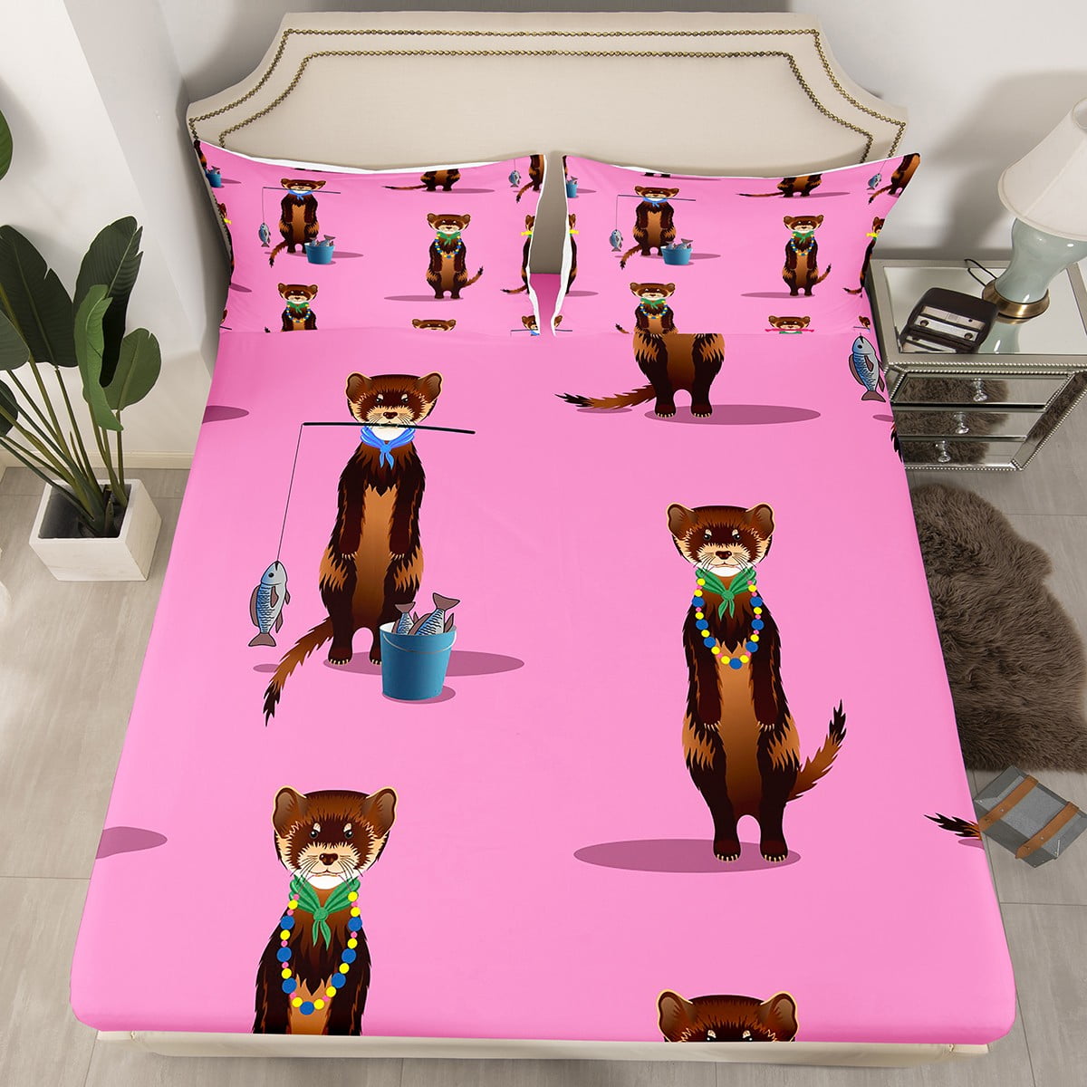 Ferret Bed Sheets Minks Weasel Animal Bedding Set Kawaii Wild Animals ...