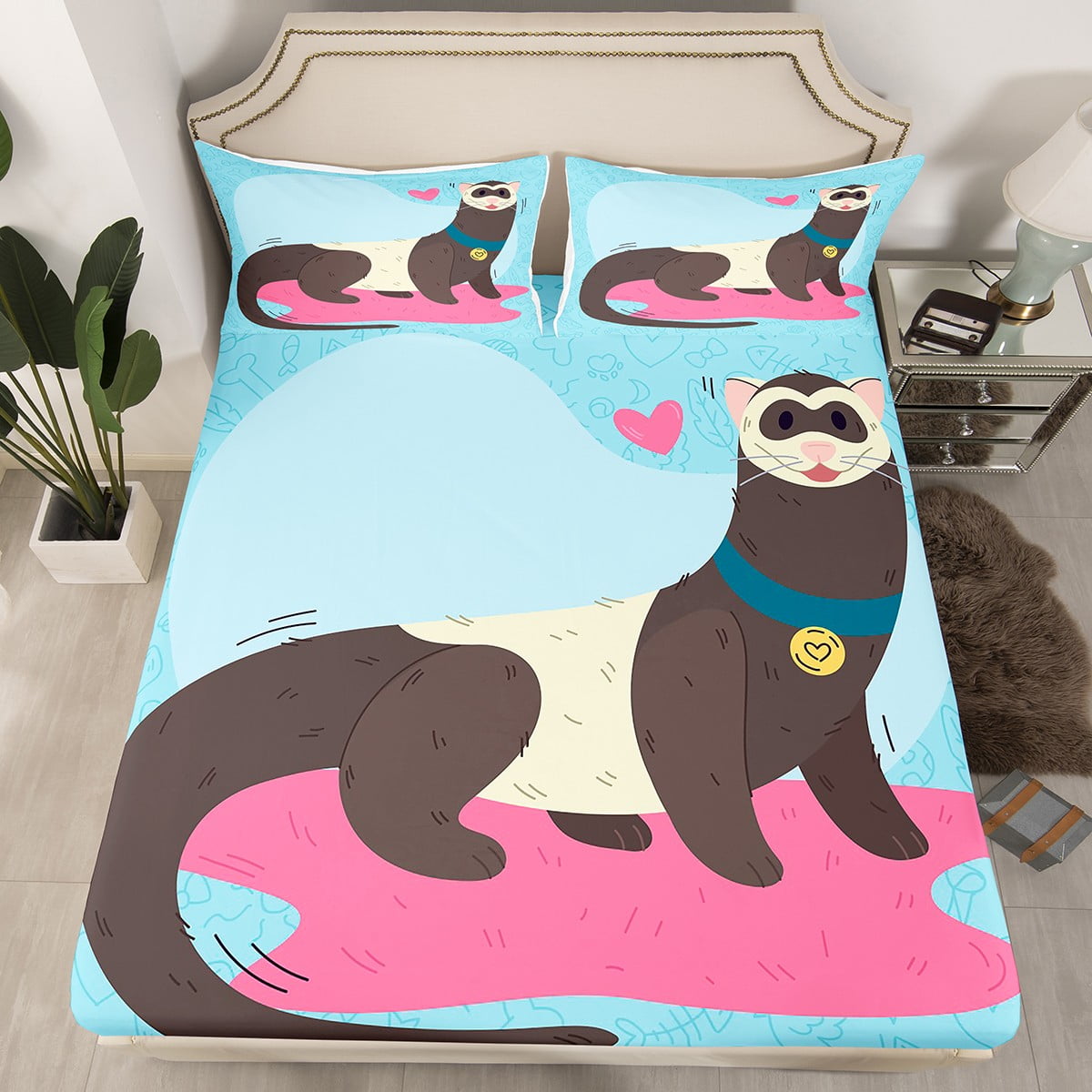 Ferret Bed Sheets Minks Weasel Animal Bedding Set Kawaii Wild Animals ...