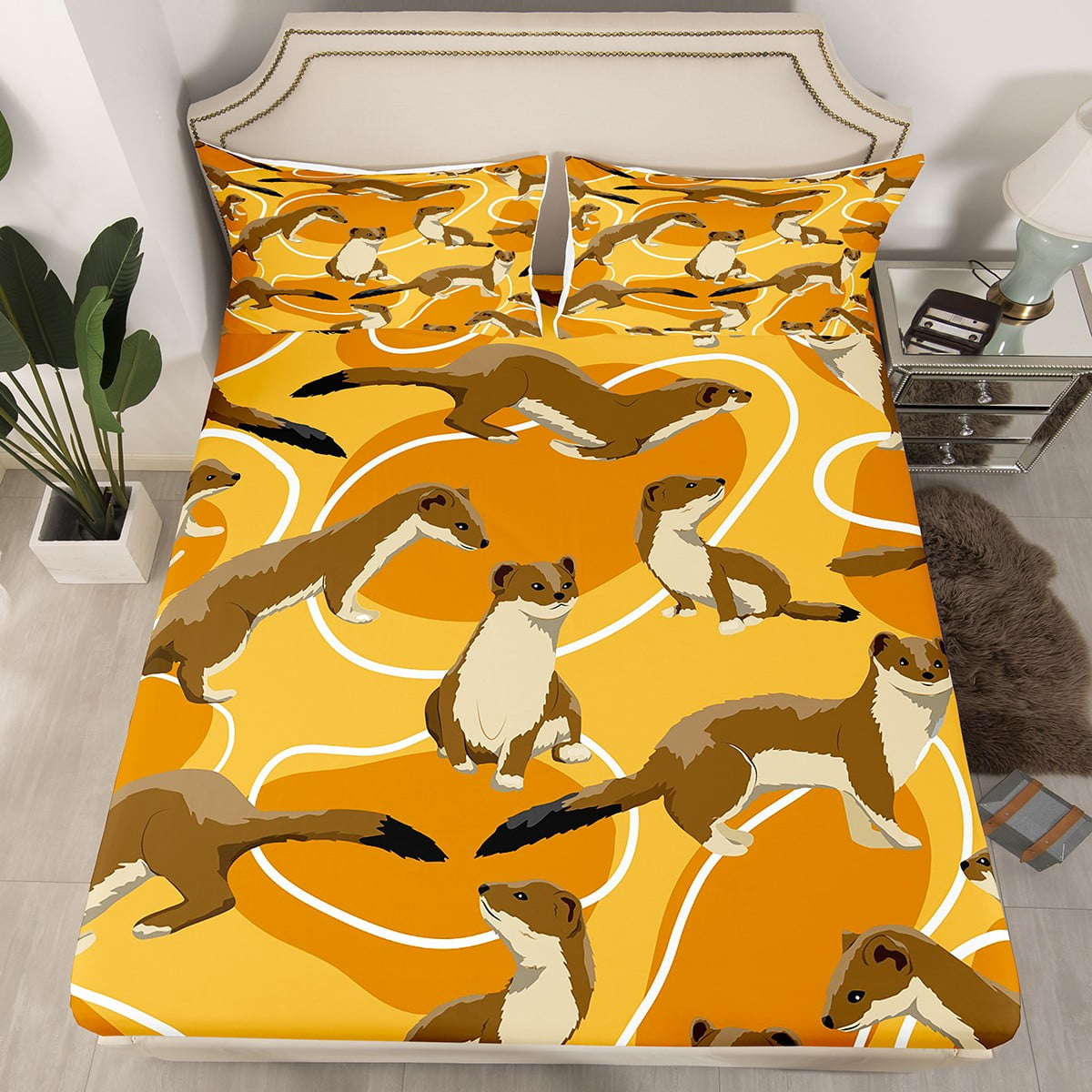 Ferret Bed Sheets Minks Weasel Animal Bedding Set Kawaii Wild Animals ...