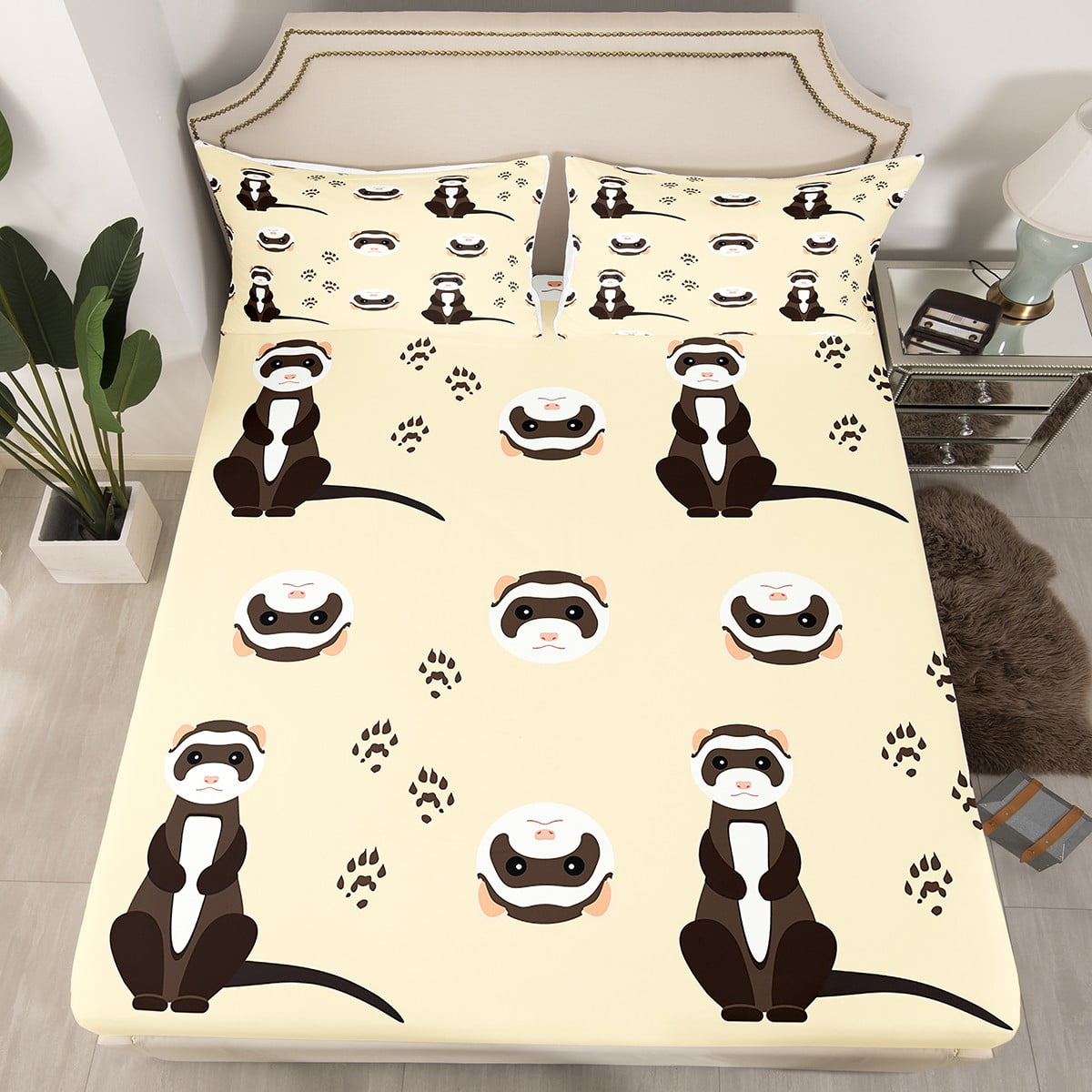 Ferret Bed Sheets Minks Weasel Animal Bedding Set Kawaii Wild Animals ...
