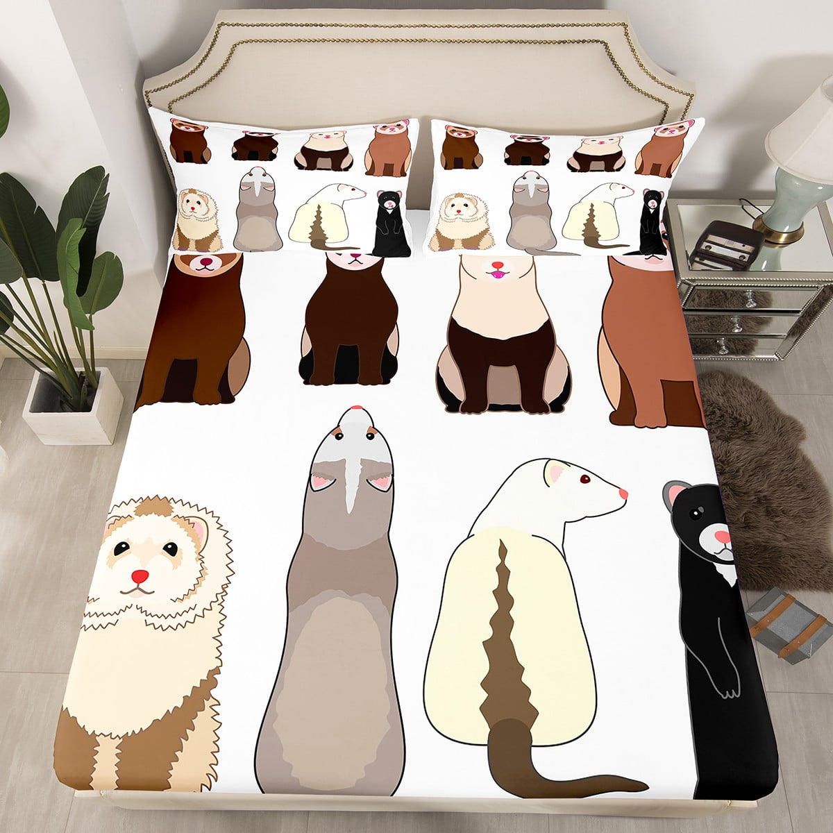 Ferret Bed Sheets Minks Weasel Animal Bedding Set Kawaii Wild Animals ...