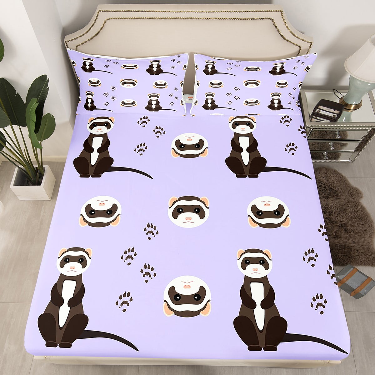Ferret Bed Sheets Minks Weasel Animal Bedding Set Kawaii Wild Animals ...
