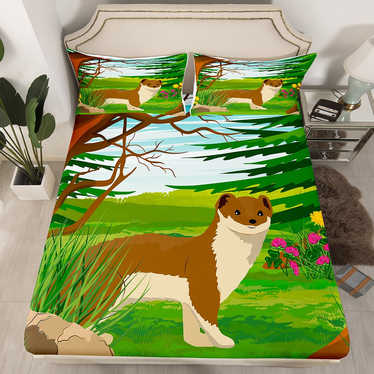 Ferret Bed Sheets Minks Weasel Animal Bedding Set Kawaii Wild Animals ...