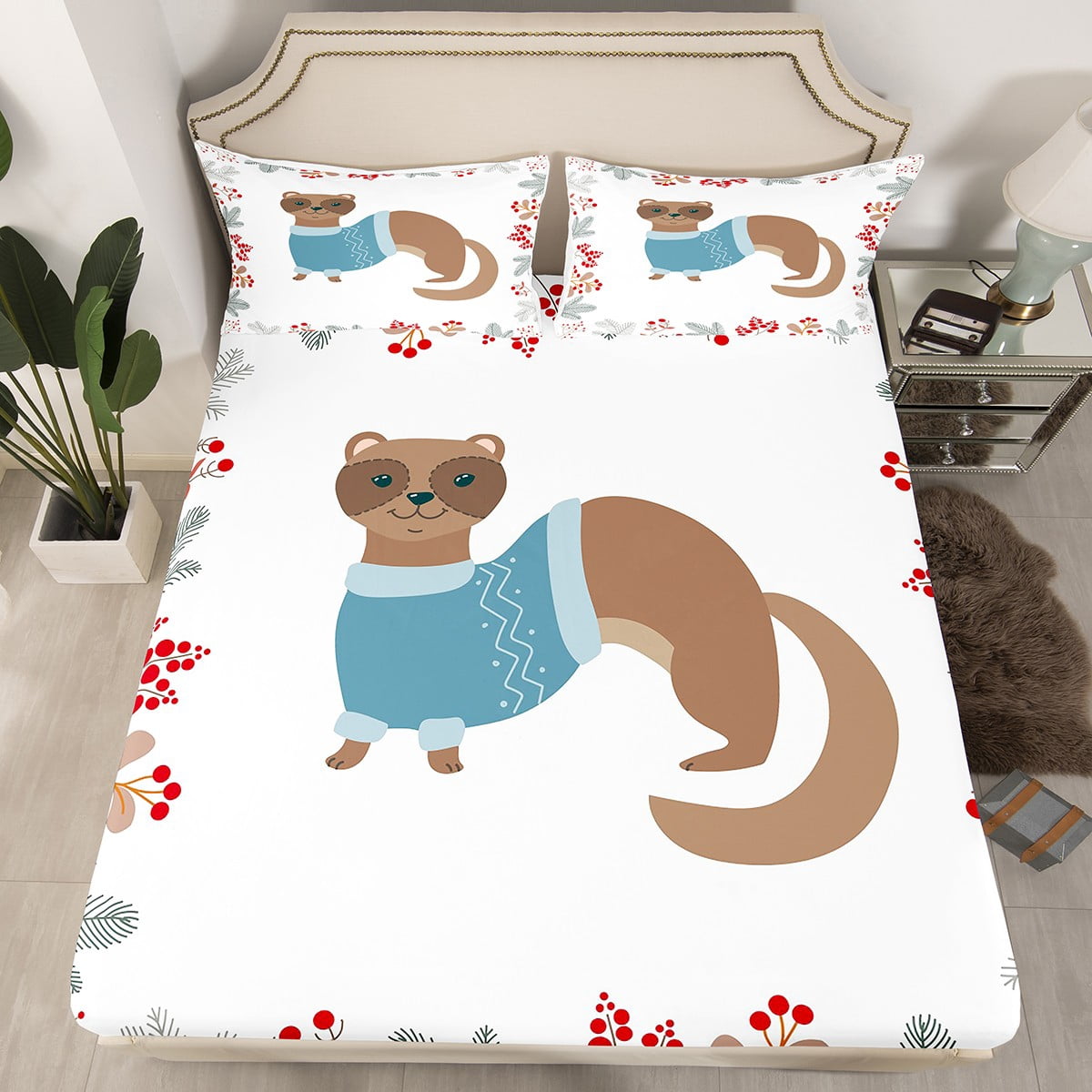 Ferret Bed Sheets Minks Weasel Animal Bedding Set Kawaii Wild Animals ...