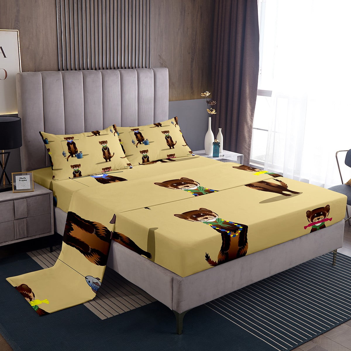 Ferret Bed Sheets Set Kawaii Sheet Set Cute Wild Animals Flat Fitted ...