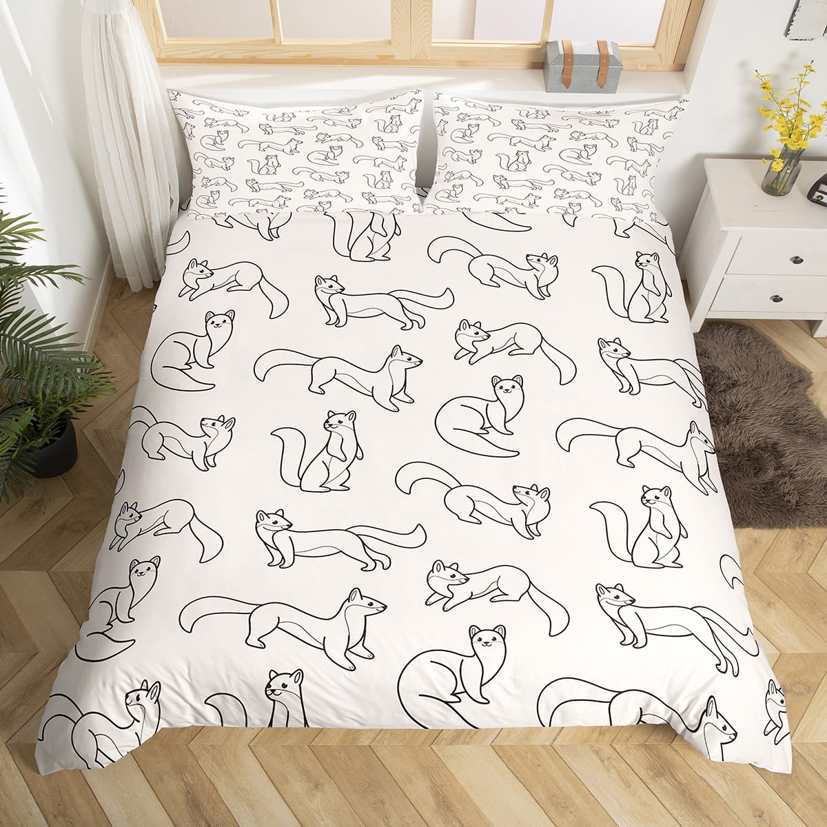 Ferret Bedding Set Minks Weasel Animal Comforter Cover Kawaii Wild ...