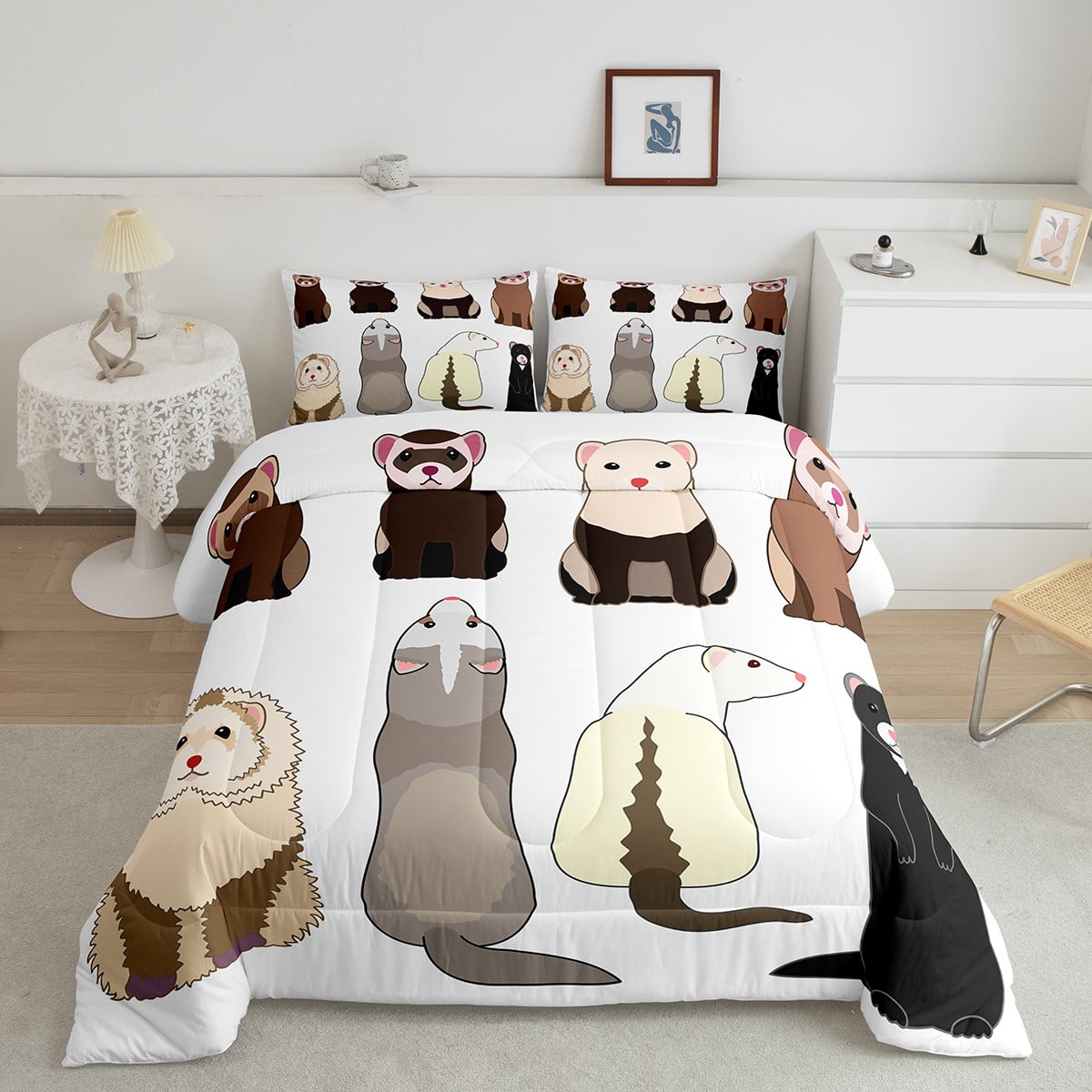 Ferret Bedding Set Minks Weasel Animal Quilt Kawaii Wild Animals ...