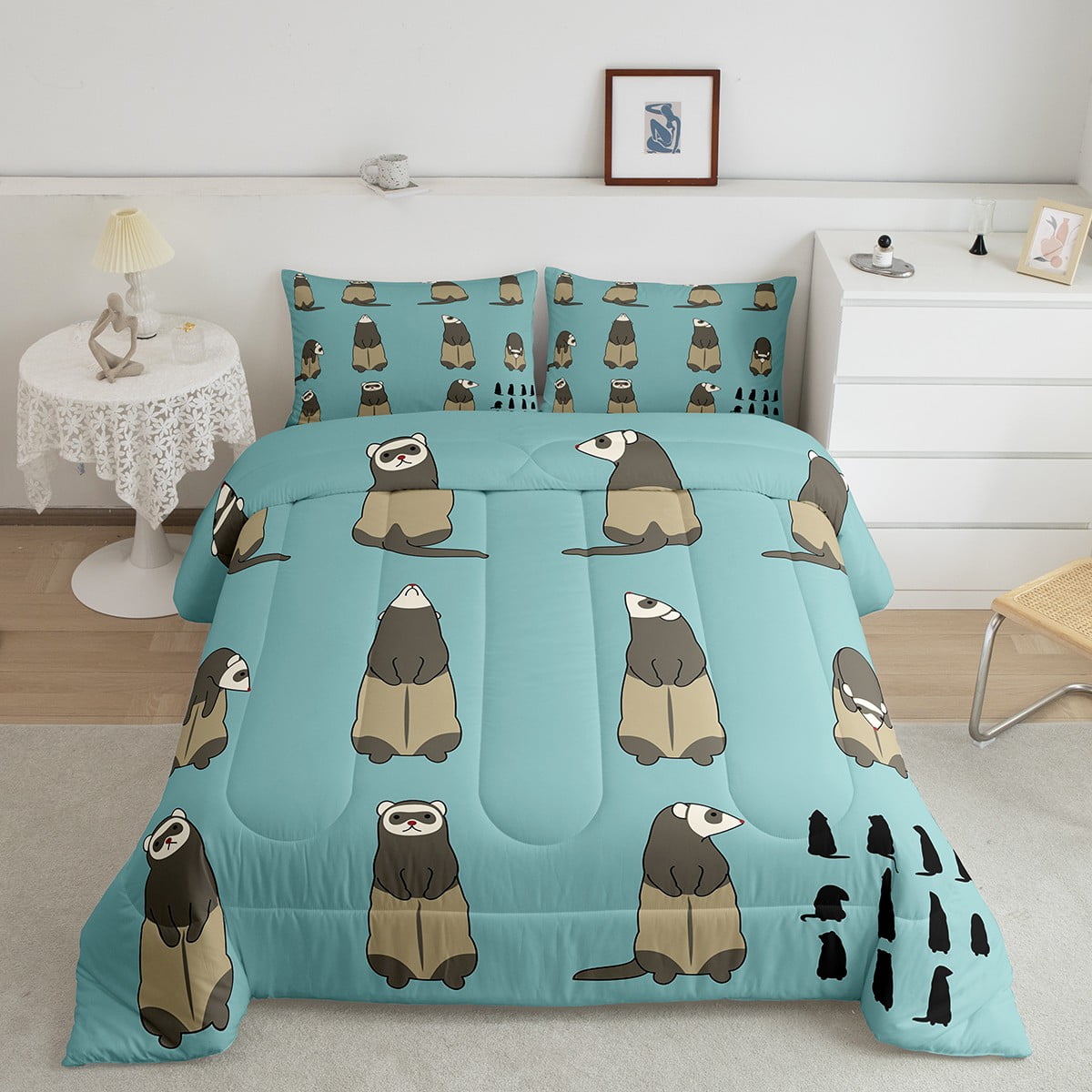 Ferret Bedding Set Minks Weasel Animal Quilt Kawaii Wild Animals ...