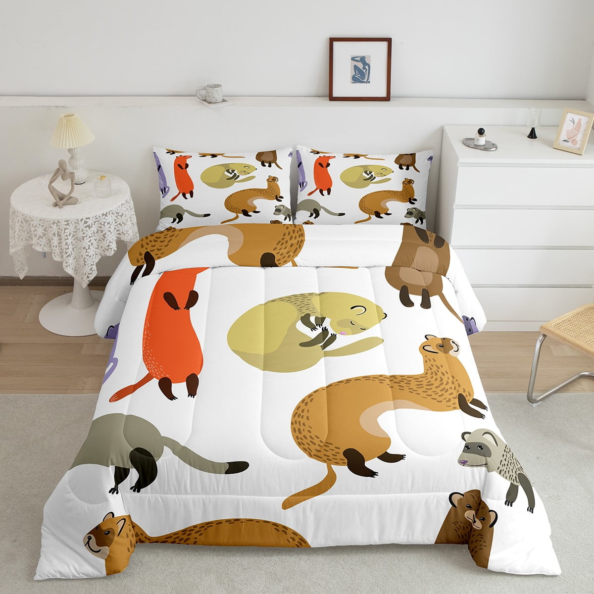 Ferret Bedding Set Minks Weasel Animal Quilt Kawaii Wild Animals Queen ...