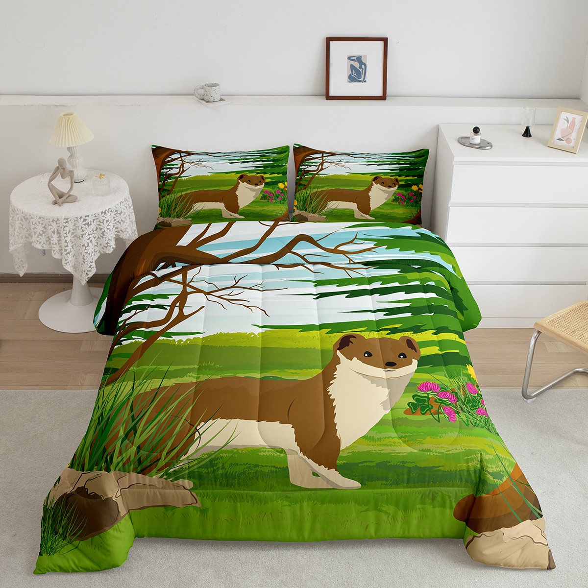 Ferret Bedding Set Minks Weasel Animal Quilt Kawaii Wild Animals Queen ...