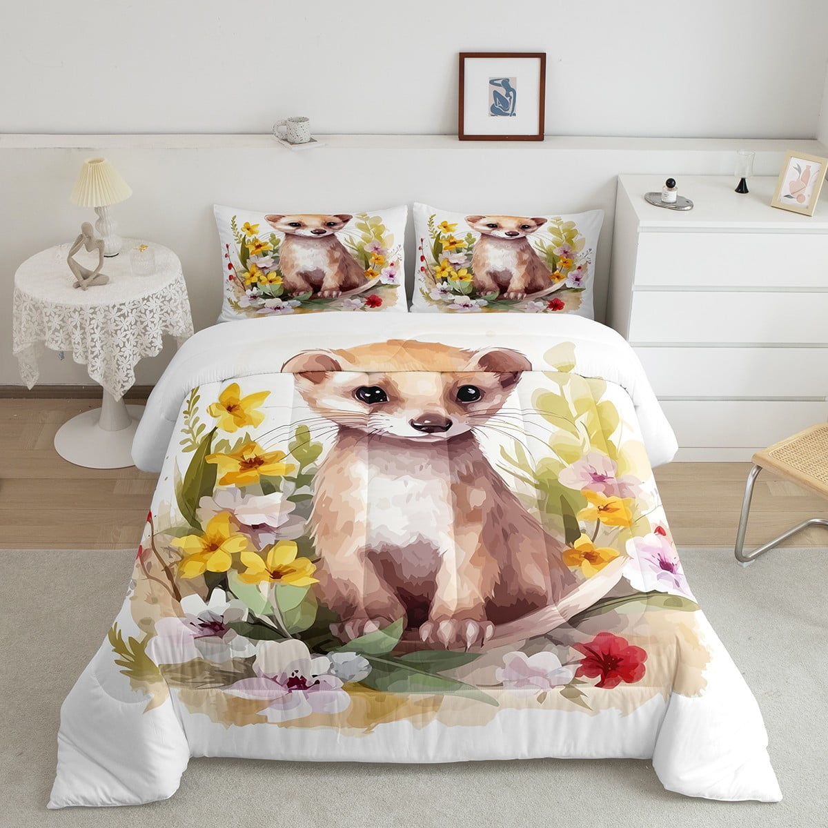 Ferret Bedding Set Minks Weasel Animal Quilt Kawaii Wild Animals Queen ...