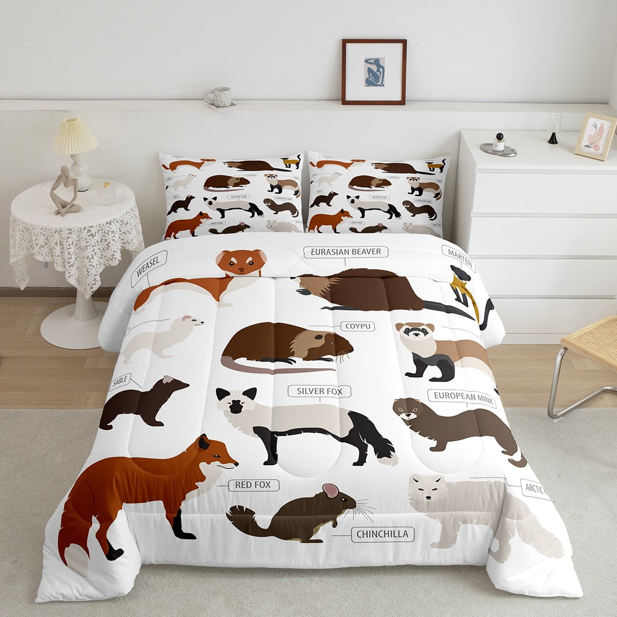 Ferret Bedding Set Minks Weasel Animal Quilt Kawaii Wild Animals Queen ...