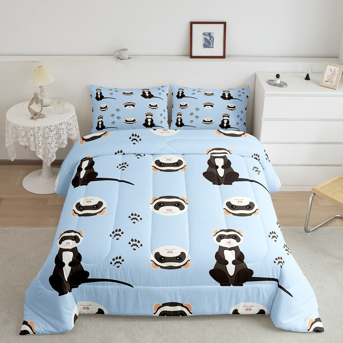 Ferret Bedding Set Minks Weasel Animal Quilt Kawaii Wild Animals Queen ...