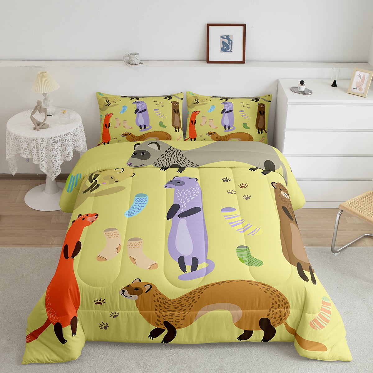 Ferret Bedding Set Minks Weasel Animal Quilt Kawaii Wild Animals Queen ...