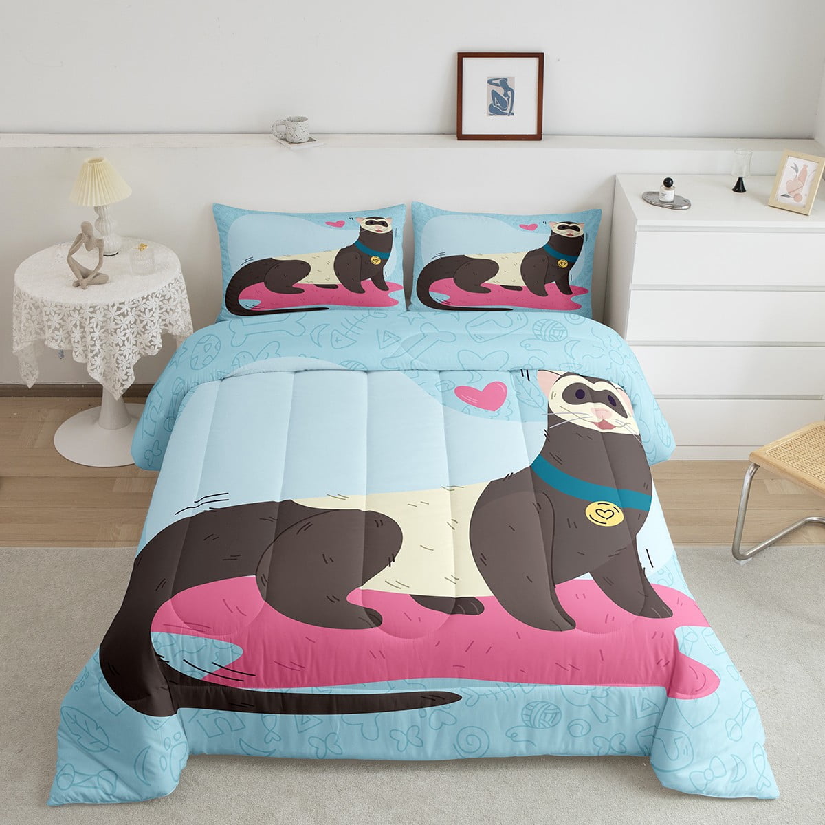 Ferret Comforter Set Kawaii Bedding Set Cute Wild Animals Quilt Full ...