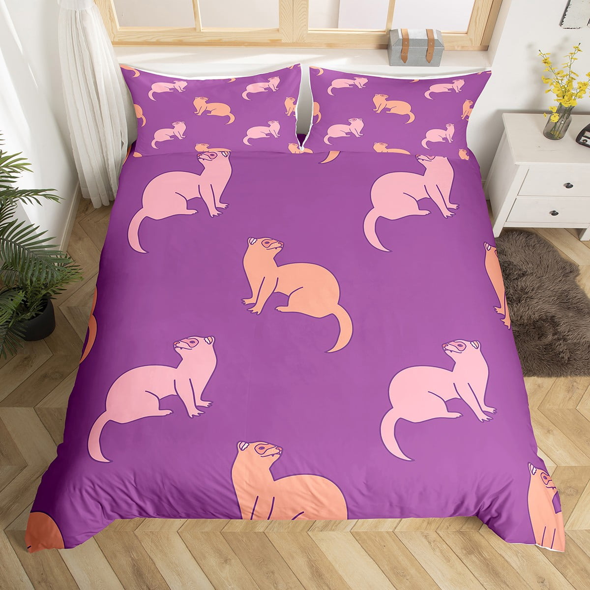 Ferret Duvet Cover Kawaii Bedding Set Cute Wild Animals Comforter Cover ...