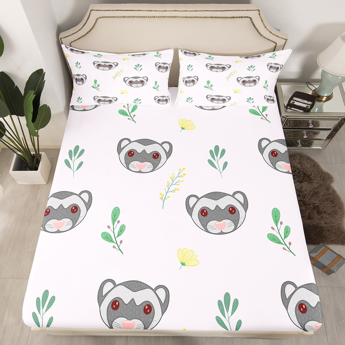 Ferret Fitted Sheet Kawaii Bed Sheets Cute Wild Animals Bedding Set ...