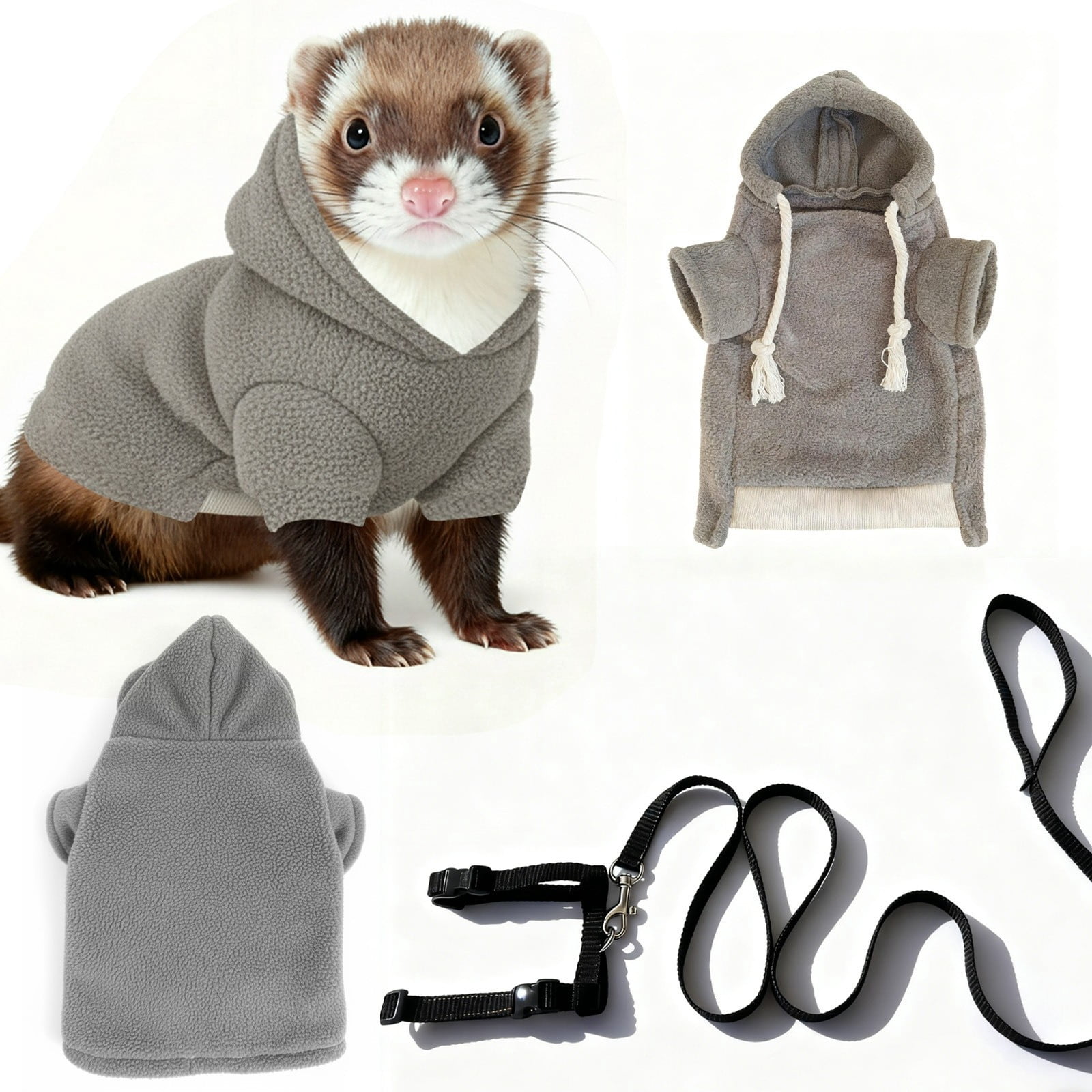 Ferret Hoodie & Harness Leash Set 2-in-1 Soft Coat with Adjustable ...