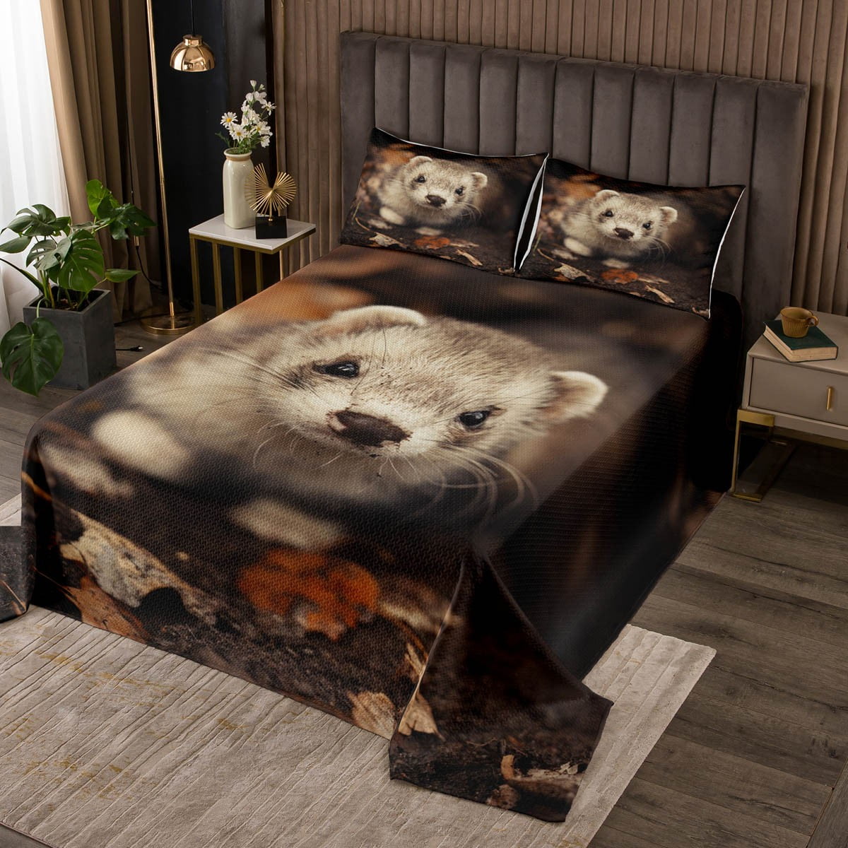 Ferret Quilt Set Kawaii Bedspread Set Cute Wild Animals Coverlet Set ...