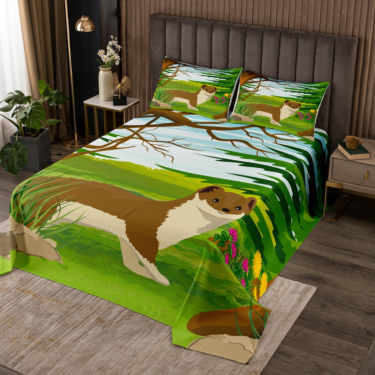 Ferret Quilt Set Kawaii Bedspread Set Cute Wild Animals Coverlet Set ...