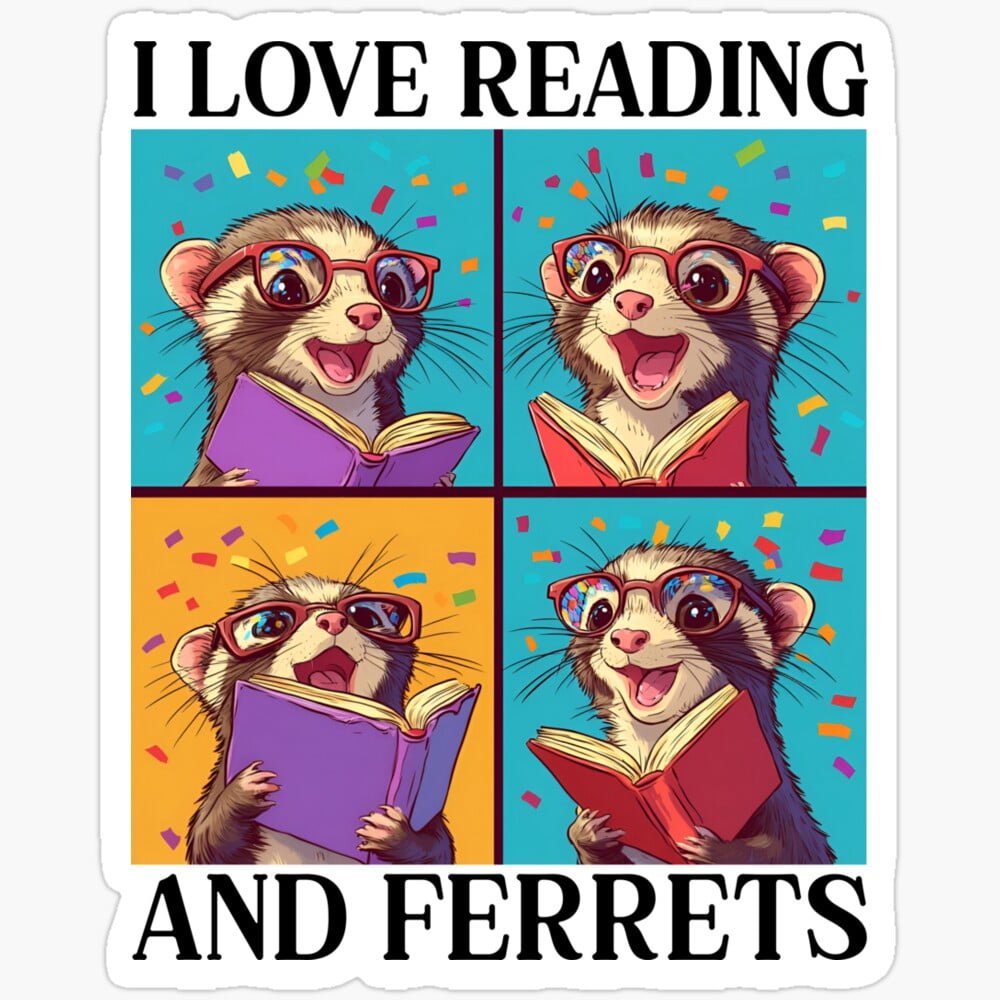 Ferret Reading Book Lover Stickerphone Decal Water Bottle Stickers ...