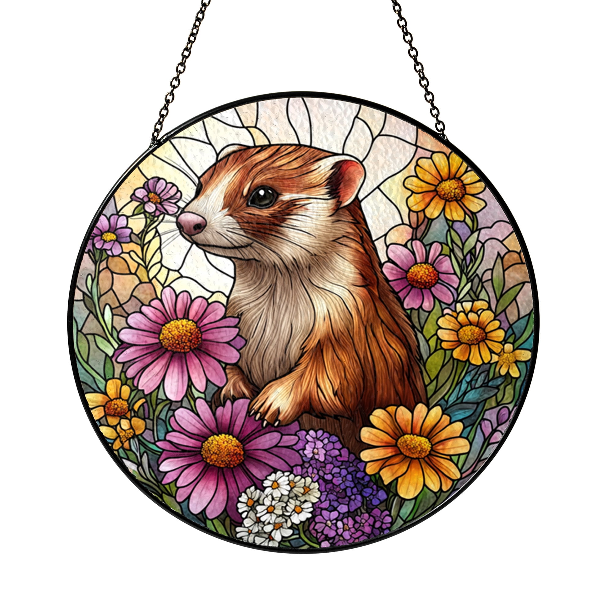 Ferret Stained Glass Round Suncatcher – Cute Animal Window Panel with ...