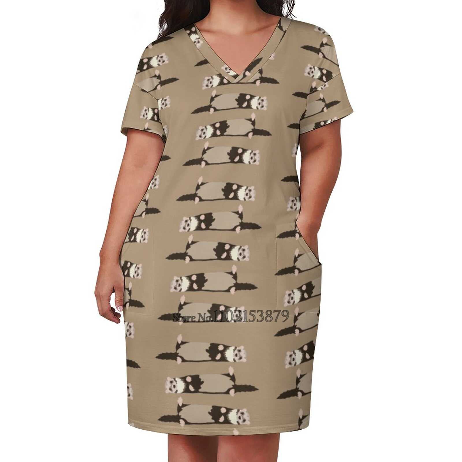 Ferrets Back Lacing Backless Dress Square Neck Dress Fashion Printed ...