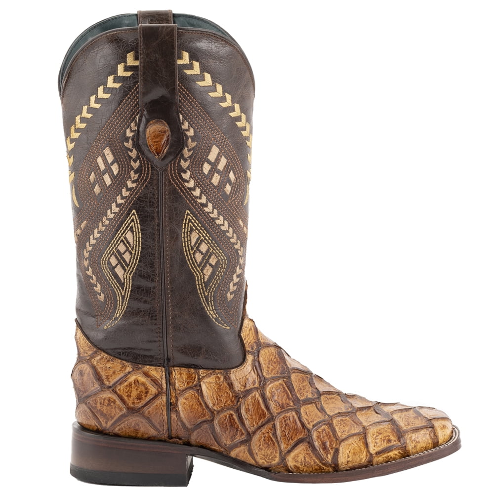 Ferrini Men's Bronco Pirarucu Print Western Boot Broad Square Toe Brown ...